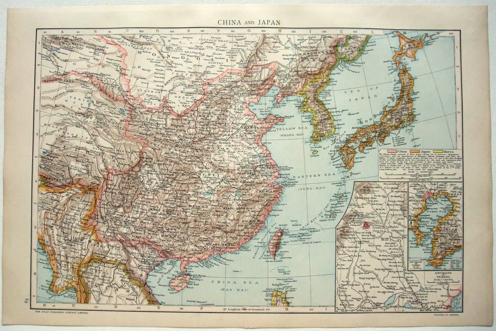 China & Japan Original 1893 Map by the Atlas Publishing | Etsy
