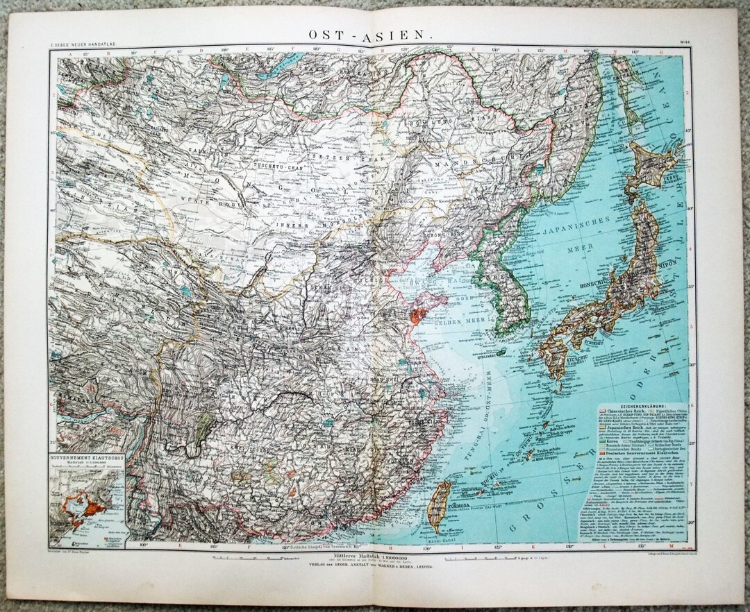Antique China Japan Korea Map - 1899 German Colonial Era - Etsy