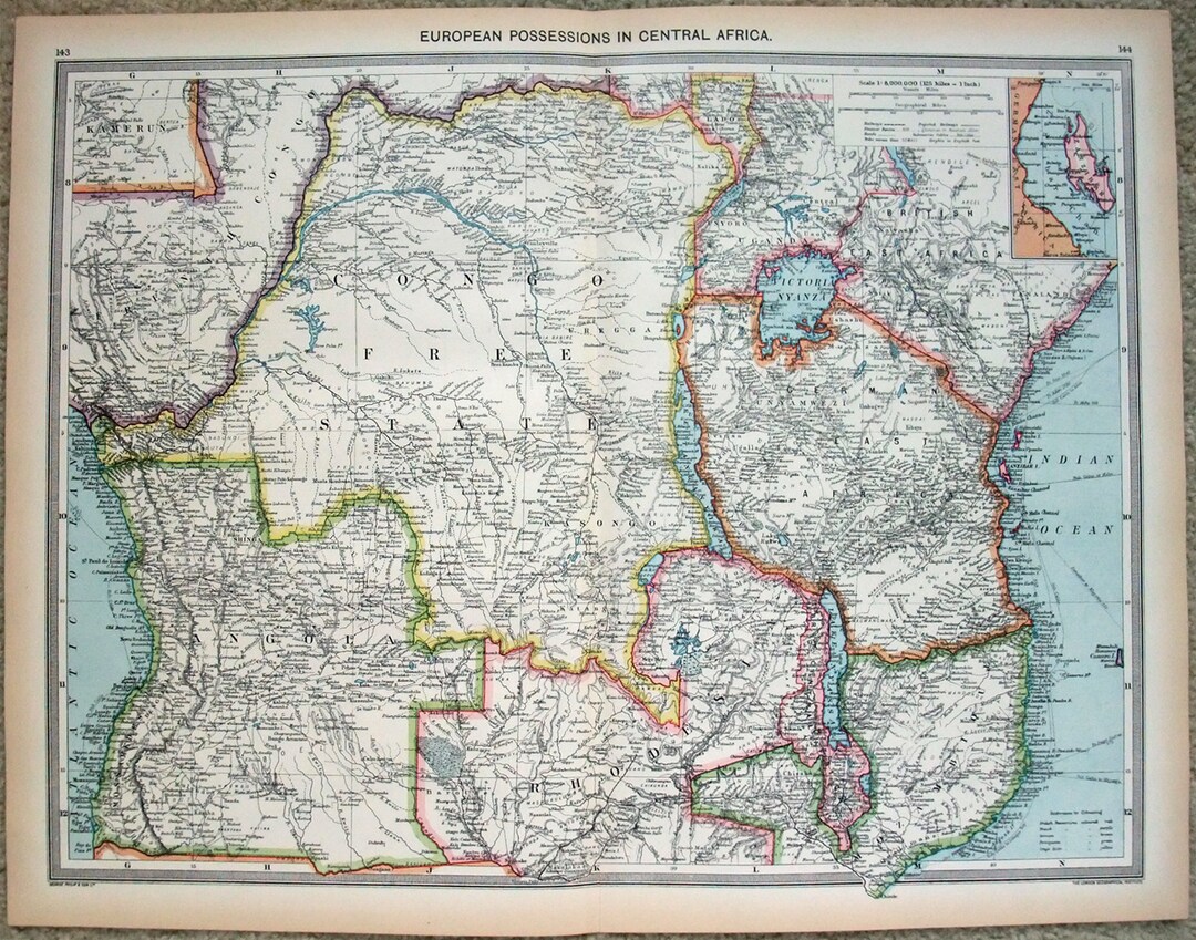 Central Africa - Original Map C1907 by George Philip & Sons. A Colonial ...