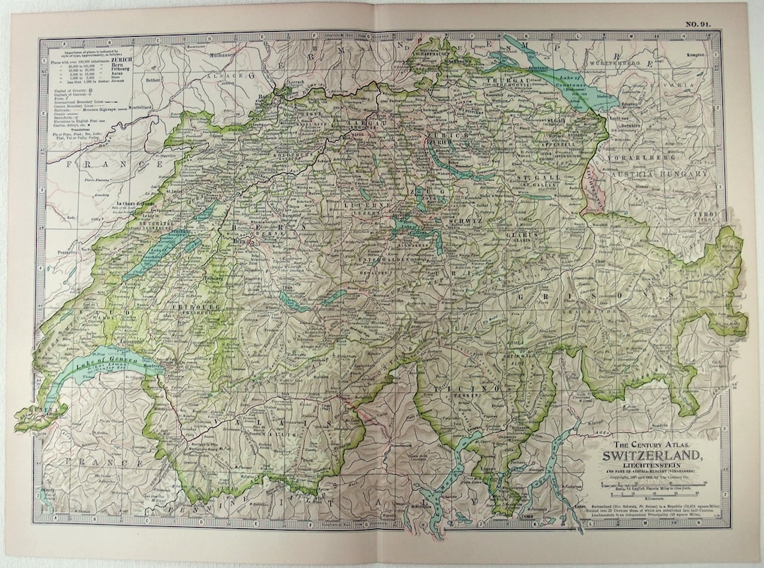 Original 1902 Map of Switzerland and Liechtenstein by the Century ...