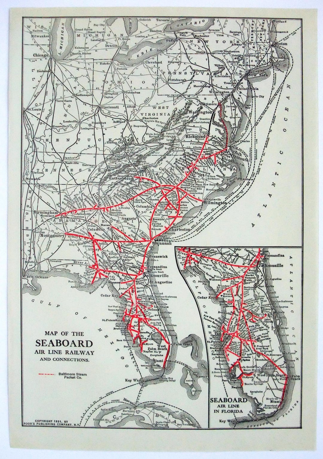 Seaboard Air Line Railway - Original 1931 System Map by Poor's ...
