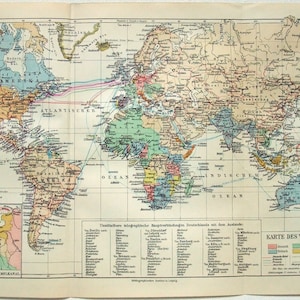 World Telegraph Network - 1909 German Language Map - Vintage Original ...