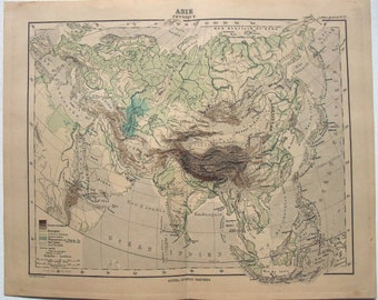 Physical Map of Asia | Etsy