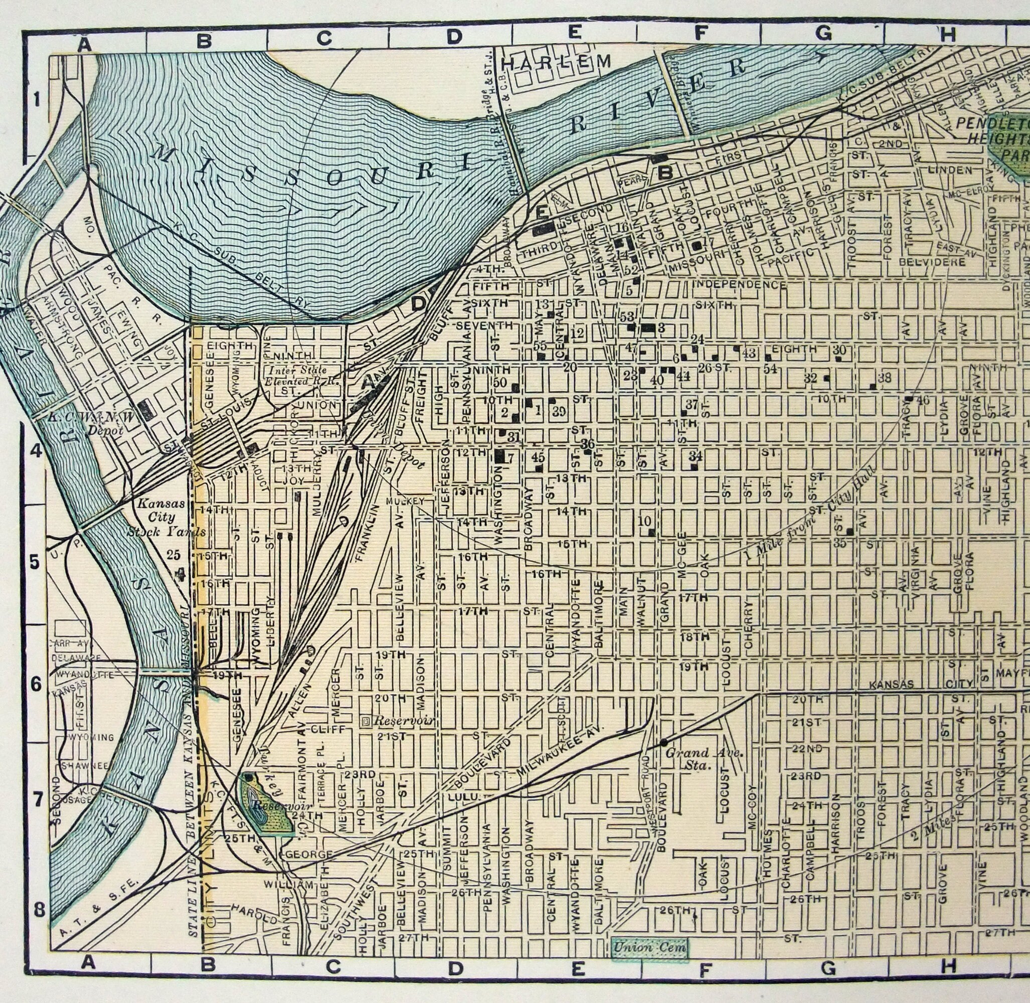 1903 Kansas City Map: Antique Lithograph Street & Railroad Map - Etsy