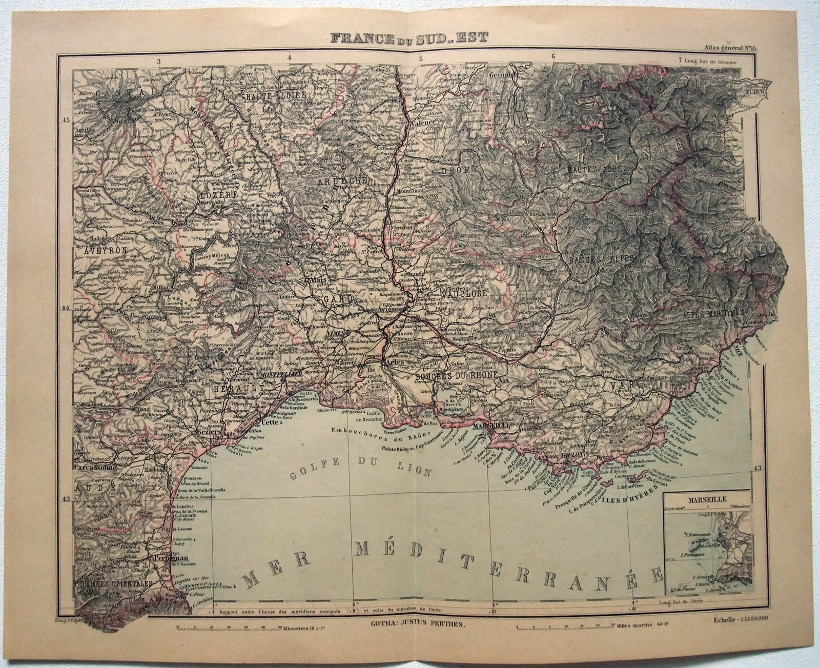 Original 1895 Map of SE France by Justus Perthes French | Etsy