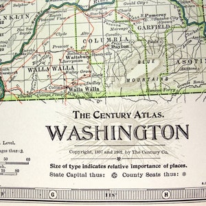 Original 1902 Map of Washington State by the Century Company. Antique ...