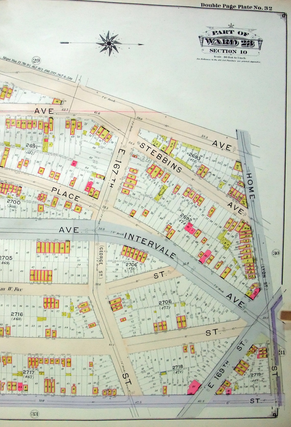 Huge Antique Map of Bronx NY - Donegan St to Home From Prospect to ...