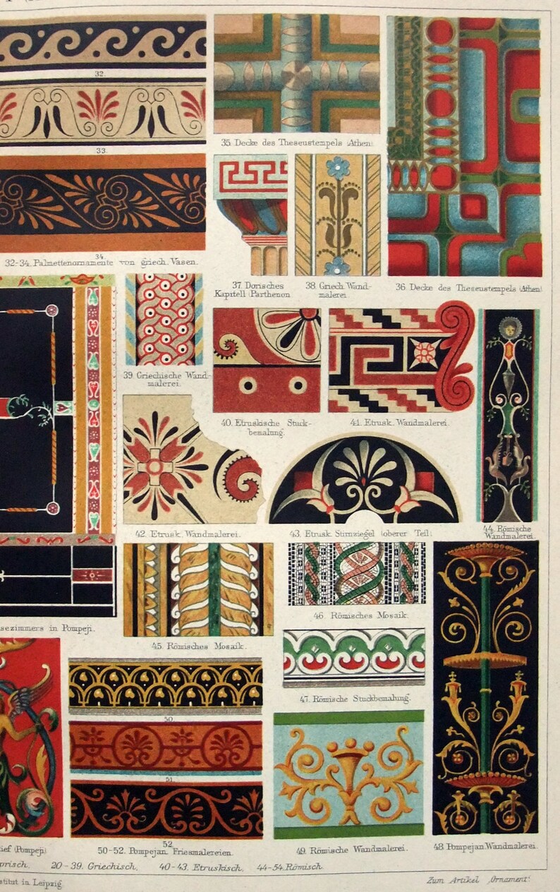 Ancient Decorations - Original 1908 Chromo-lithograph by Meyers ...