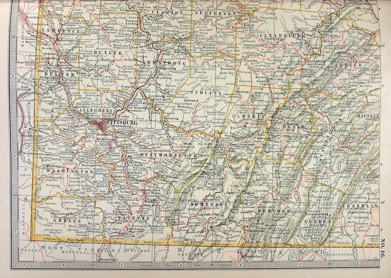 Original 1897 Map of Western Pennsylvania by the Century - Etsy