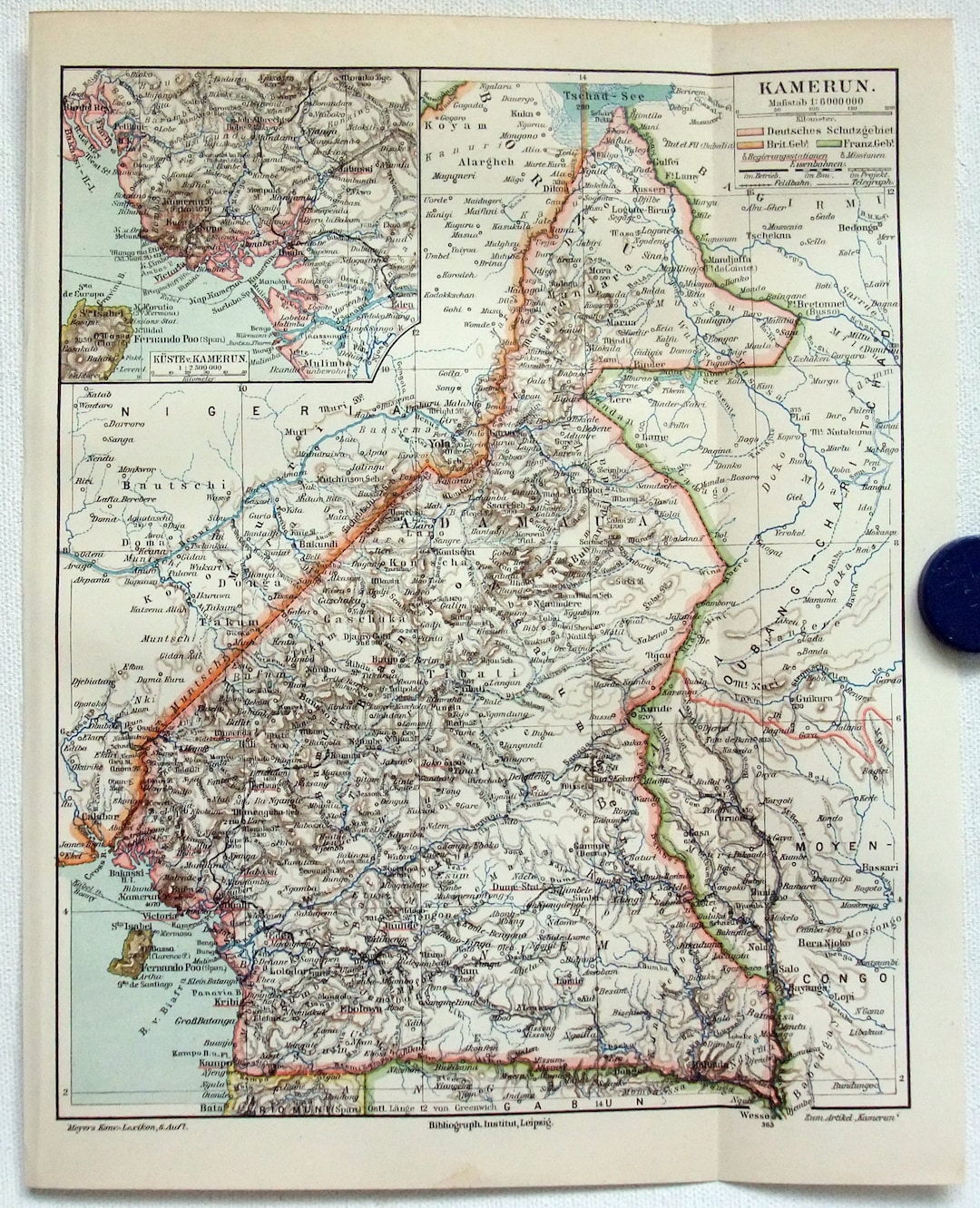 German Cameroon Original 1907 Map by Meyers. Kamerun Antique - Etsy