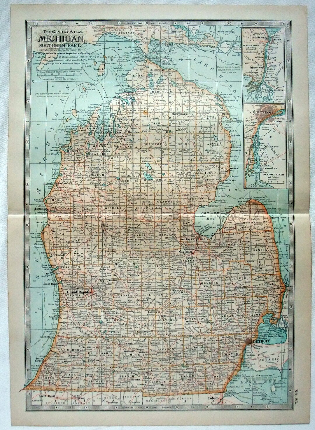 Original 1902 Map of Southern Michigan by the Century Company - Etsy