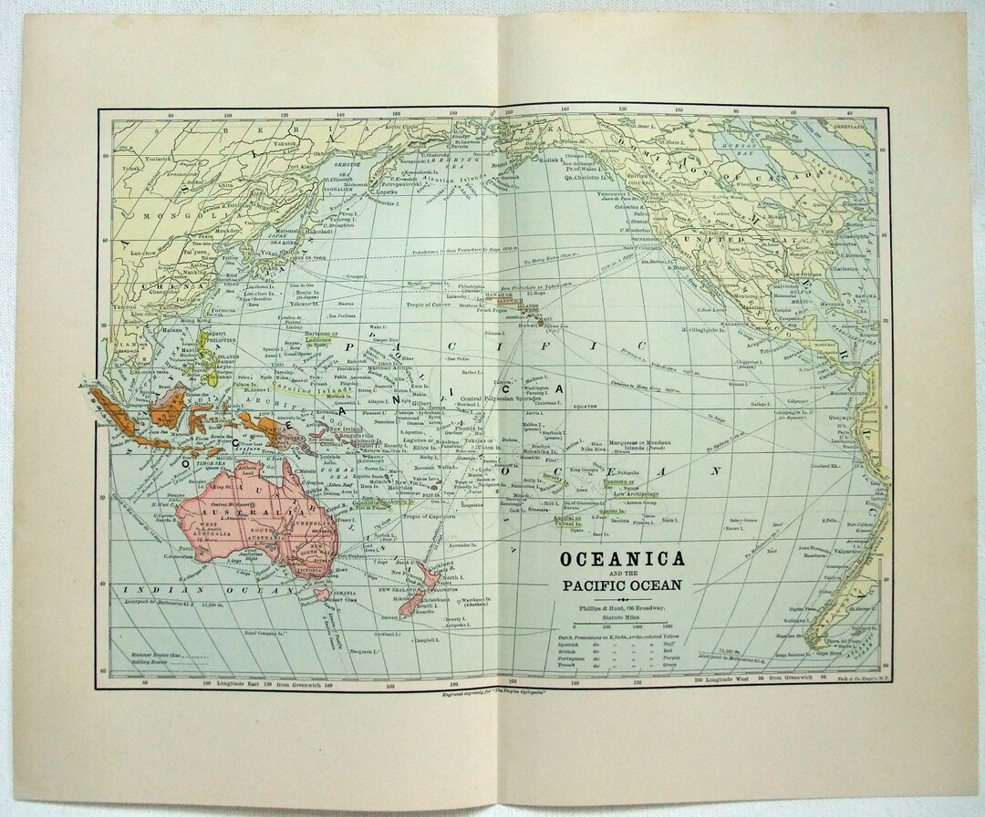 Original 1882 Map of Colonial Oceania by Hunt & Eaton. Antique - Etsy