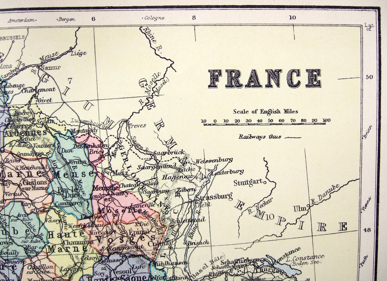 Original 1895 Map of France by W & A. K. Johnston. Antique | Etsy