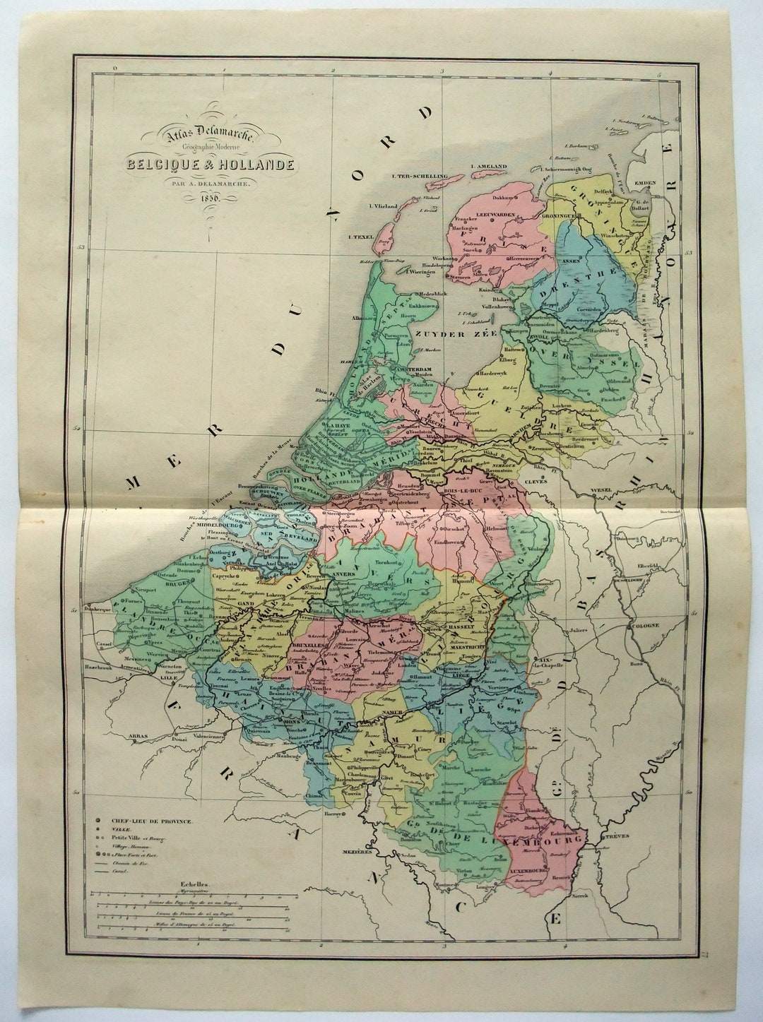 Belgium & Holland: Original 1856 Dated Map by Delamarche. A Hand ...