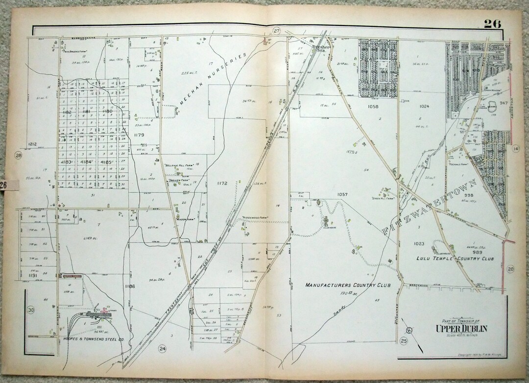 Large Original 1927 Map of Part of Fort Washington & Fitzwatertown ...