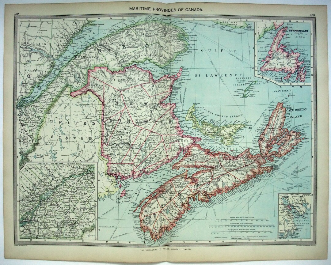 Canadian Maritimes - Large Original Map C1907 by George Philips & Son ...
