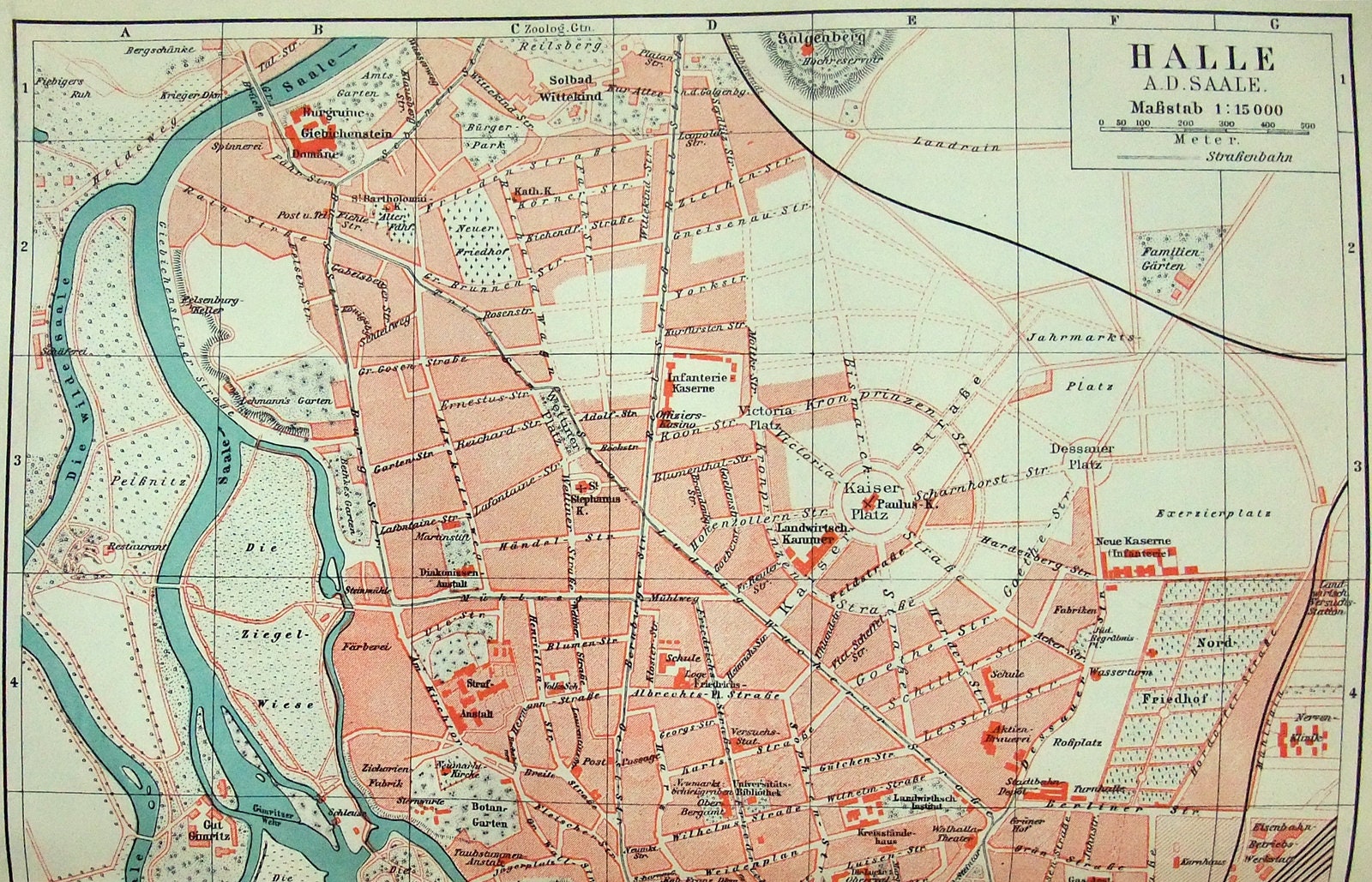 Halle Germany 1906 City Map by Meyers. Saale. Antique | Etsy