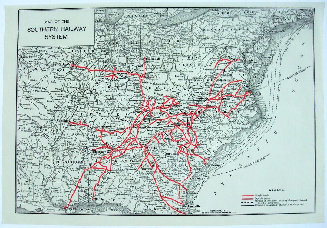Southern Railway - Original 1931 Route Map by Poor's Publishing Co ...