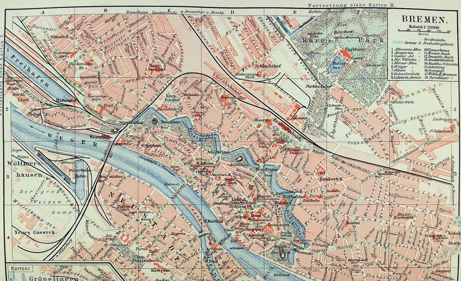 Bremen Alemania Mapa original de la ciudad de 1906 por | Etsy