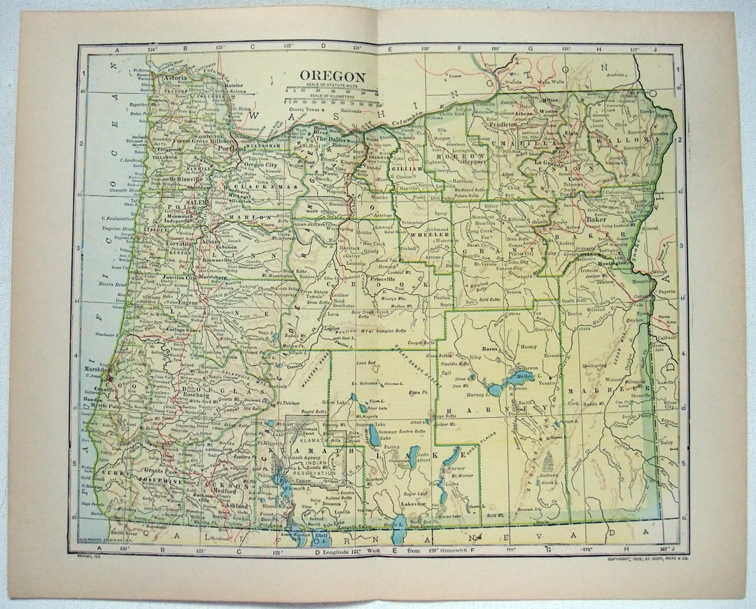 Oregon Original 1911 Dated Map by Dodd Mead & Company. Antique Original ...