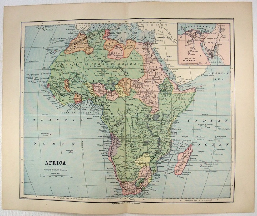 Colonial Africa - Original 1881 Map by Phillips & Hunt. Antique ...