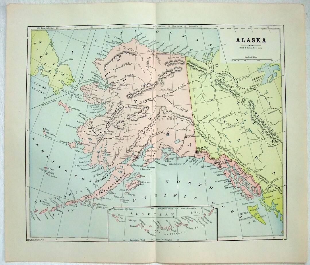 Alaska - Original 1891 Map by Hunt & Eaton. Antique Original Map - Etsy