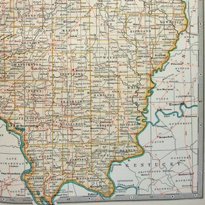 Original 1902 Map of Southern Illinois by the Century Company. Antique ...