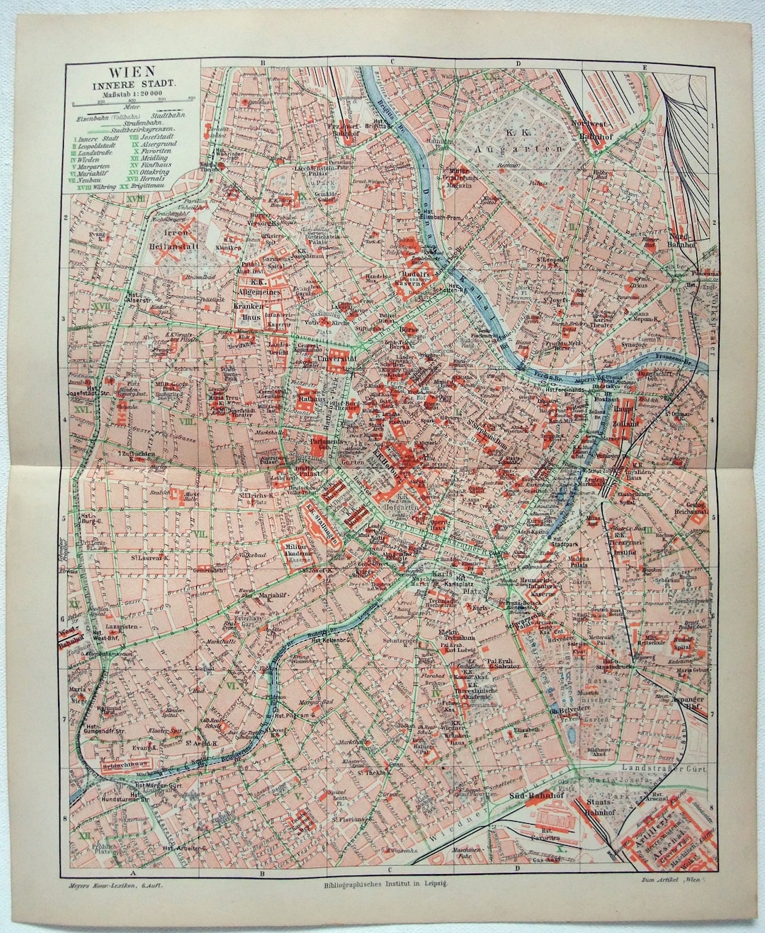 Vienna Austria - Original 1908 Inner City Map by Meyers. Antique Map of ...