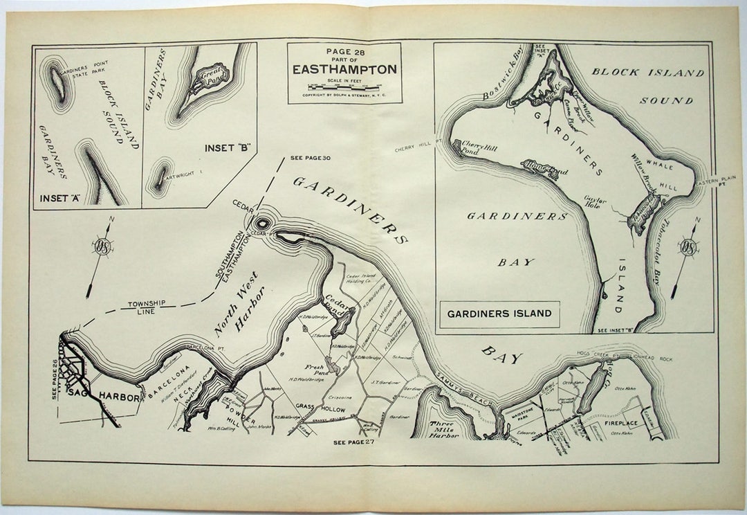 Sag Harbor to Springs NY - Original 1929 Map by Dolph & Stewart ...