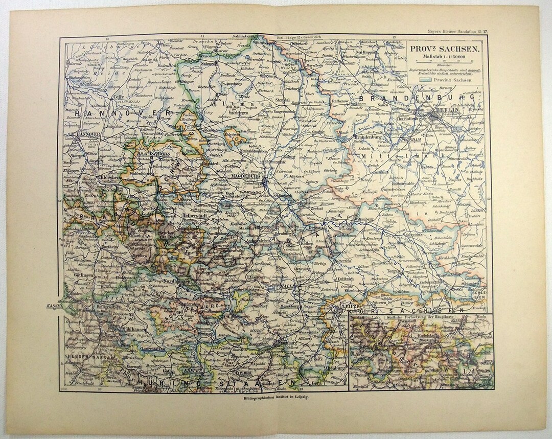 Saxony, Germany - Original 1892 Map by Meyers. Sachsen. Antique - Etsy