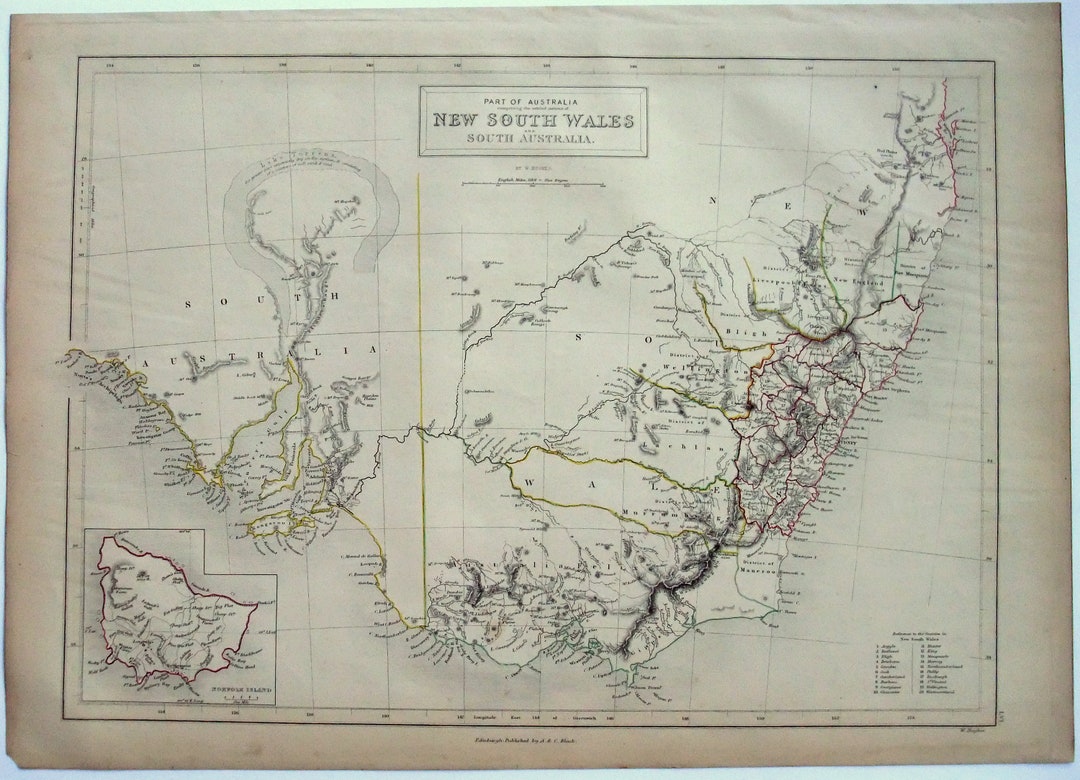 1846 Steel Plate Map – New South Wales & South Australia, Norfolk ...