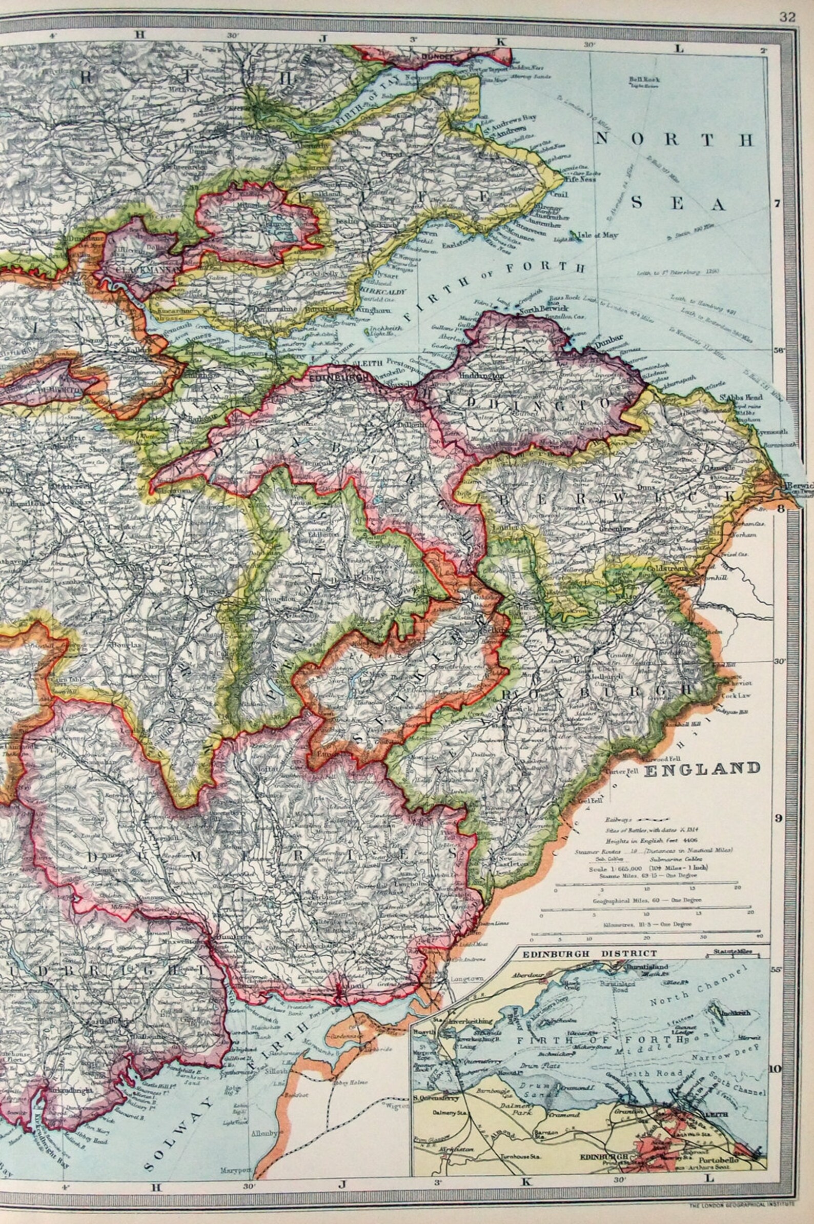 Scottish Lowlands Original Map by George Philip & Sons | Etsy