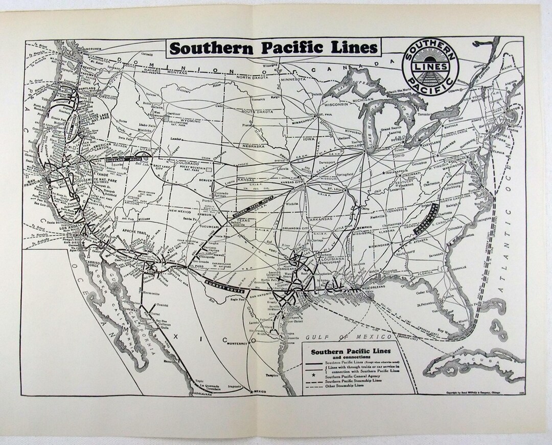 Southern Pacific Lines 1937 Railroad System Map by Rand Mcnally ...