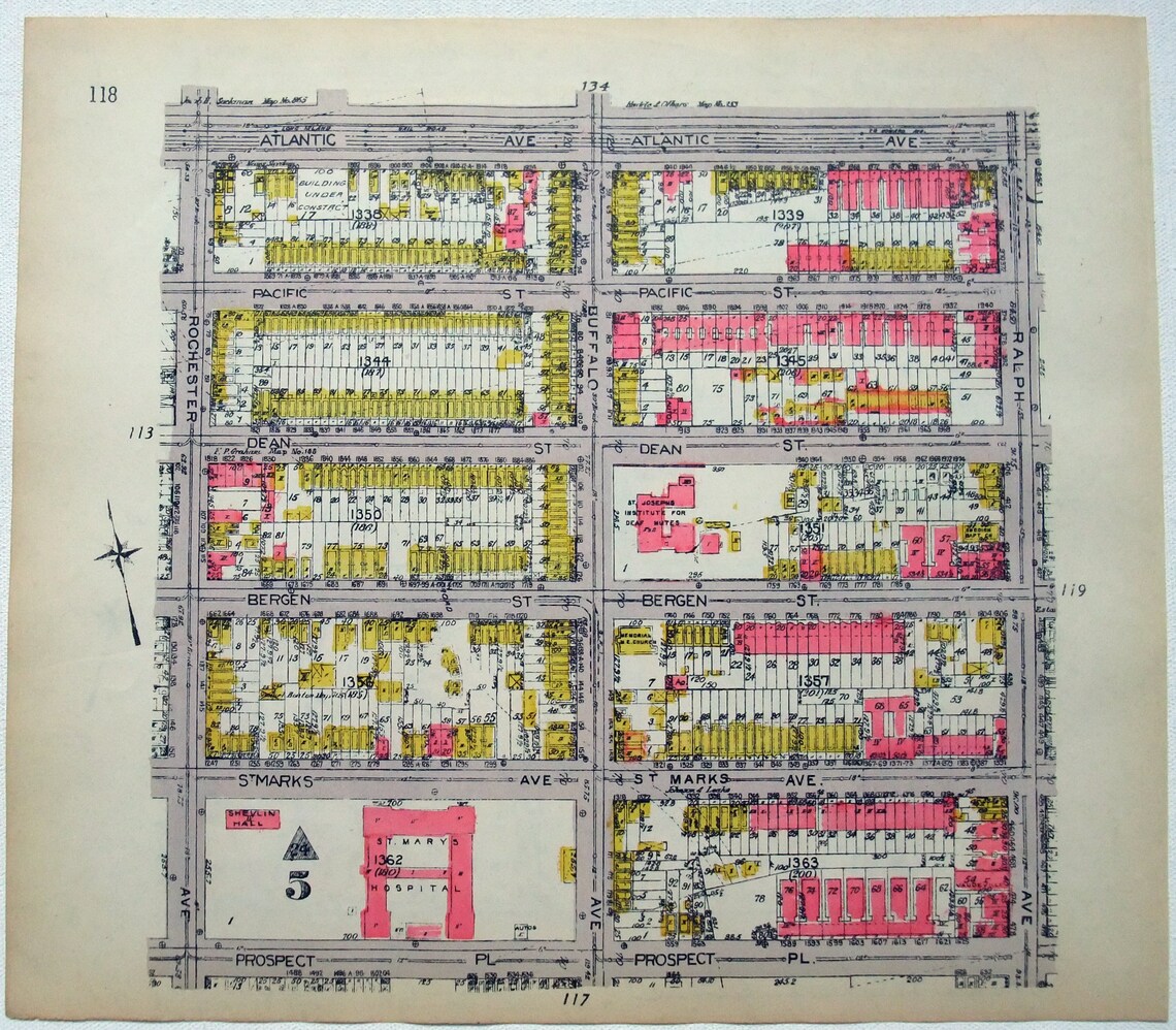 Part of E. Crown Heights Brooklyn Original 1920 Map of - Etsy