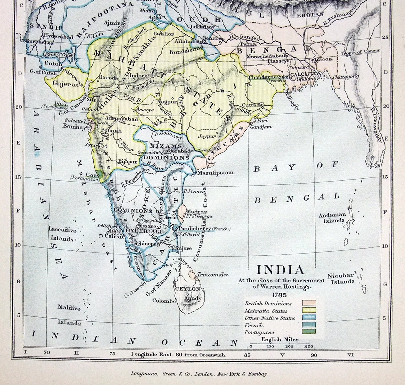 Vintage Map of India in 1785 Published by Longmans Green in - Etsy