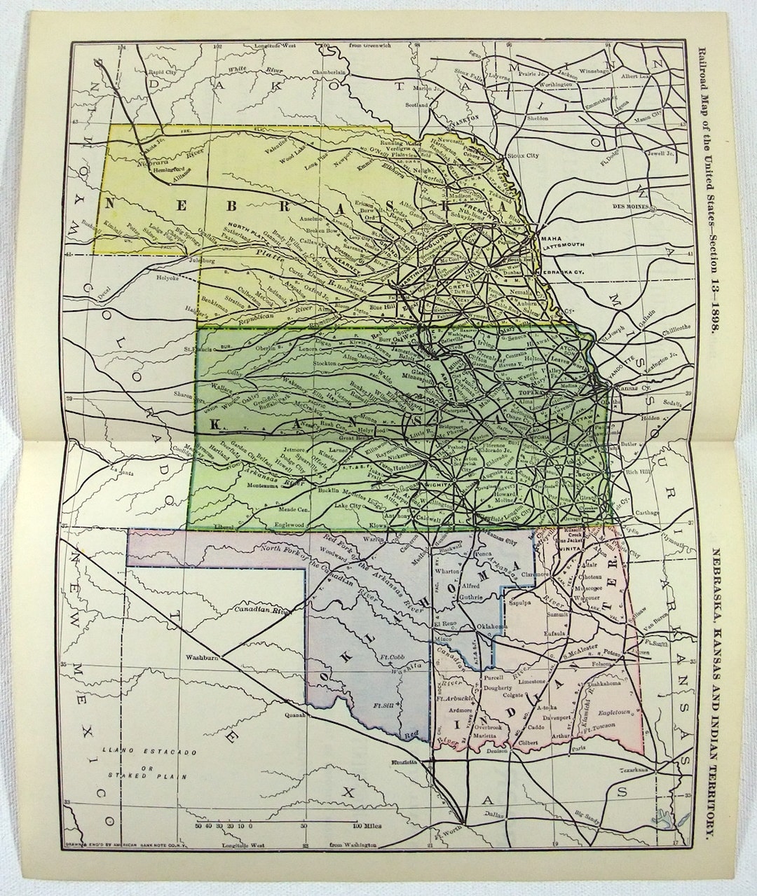Nebraska Kansas & Oklahoma Indian Territory - Original 1898 Dated ...