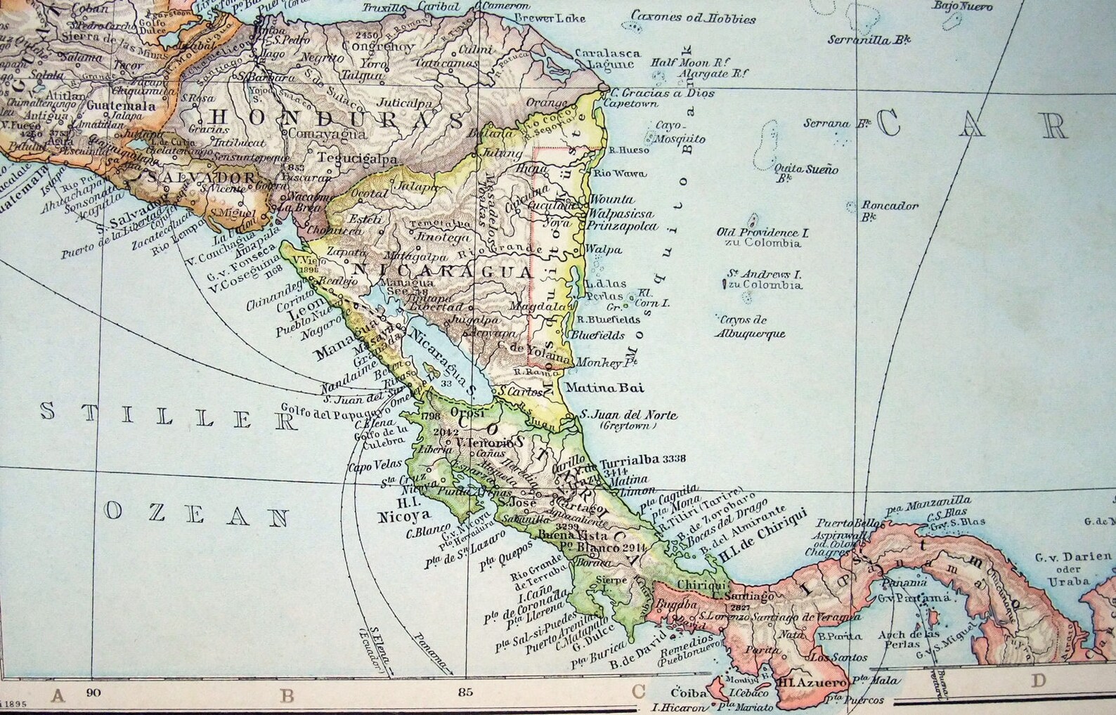 Central America & the Caribbean: Original 1896 Map by Velhagen - Etsy