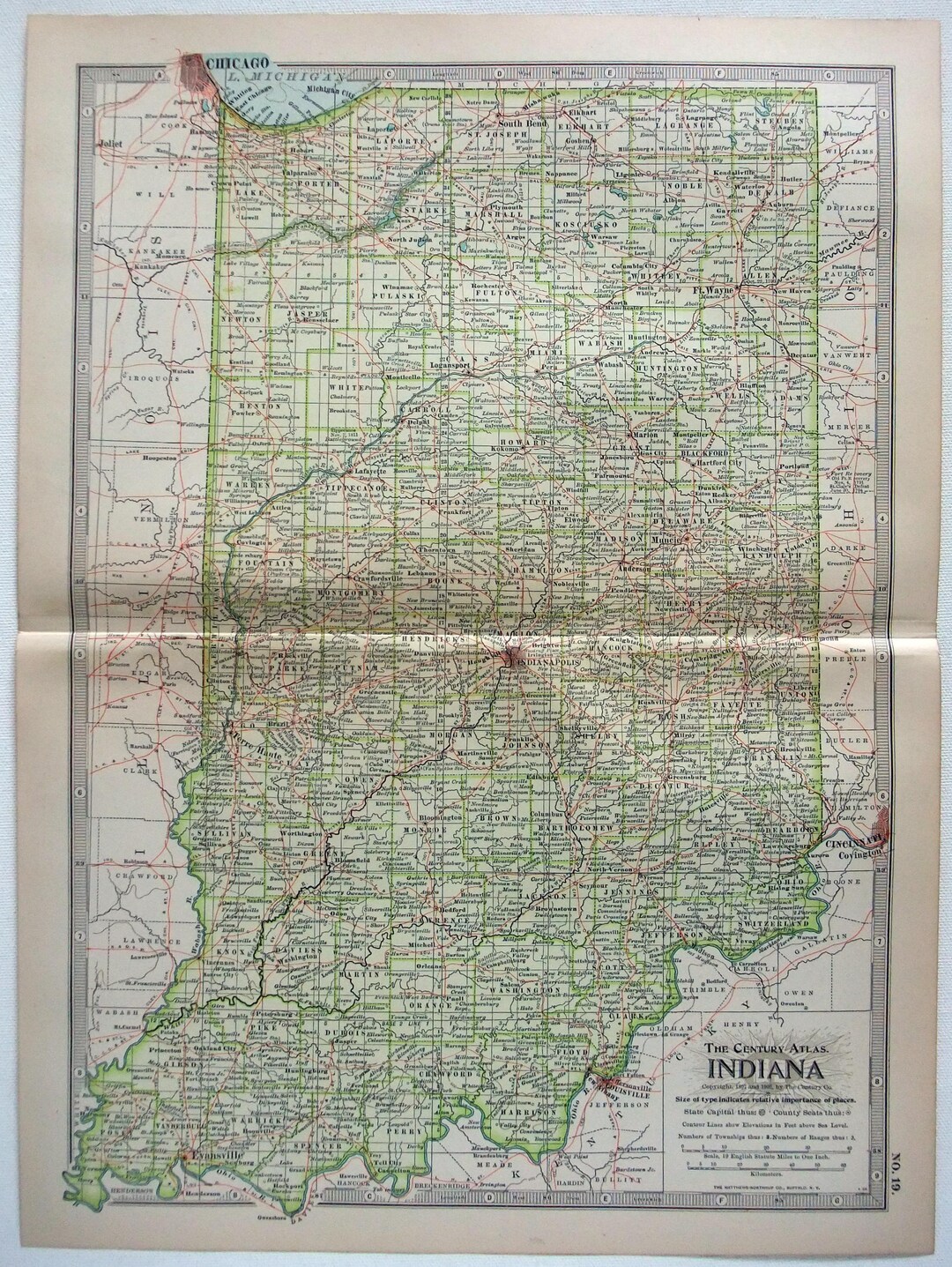Indiana - Original 1902 Map by the Century Company. Antique - Etsy