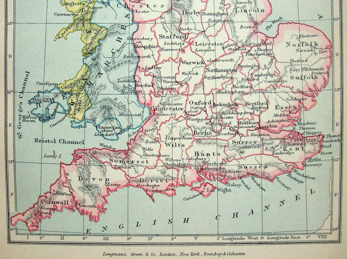 Vintage Map of England in the Reign of Edward III 1327-1377 - Etsy