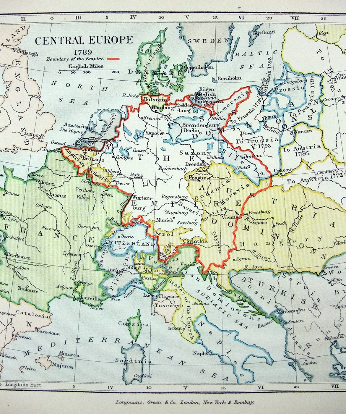 Vintage Map of Central Europe in 1789 Published by Longmans - Etsy