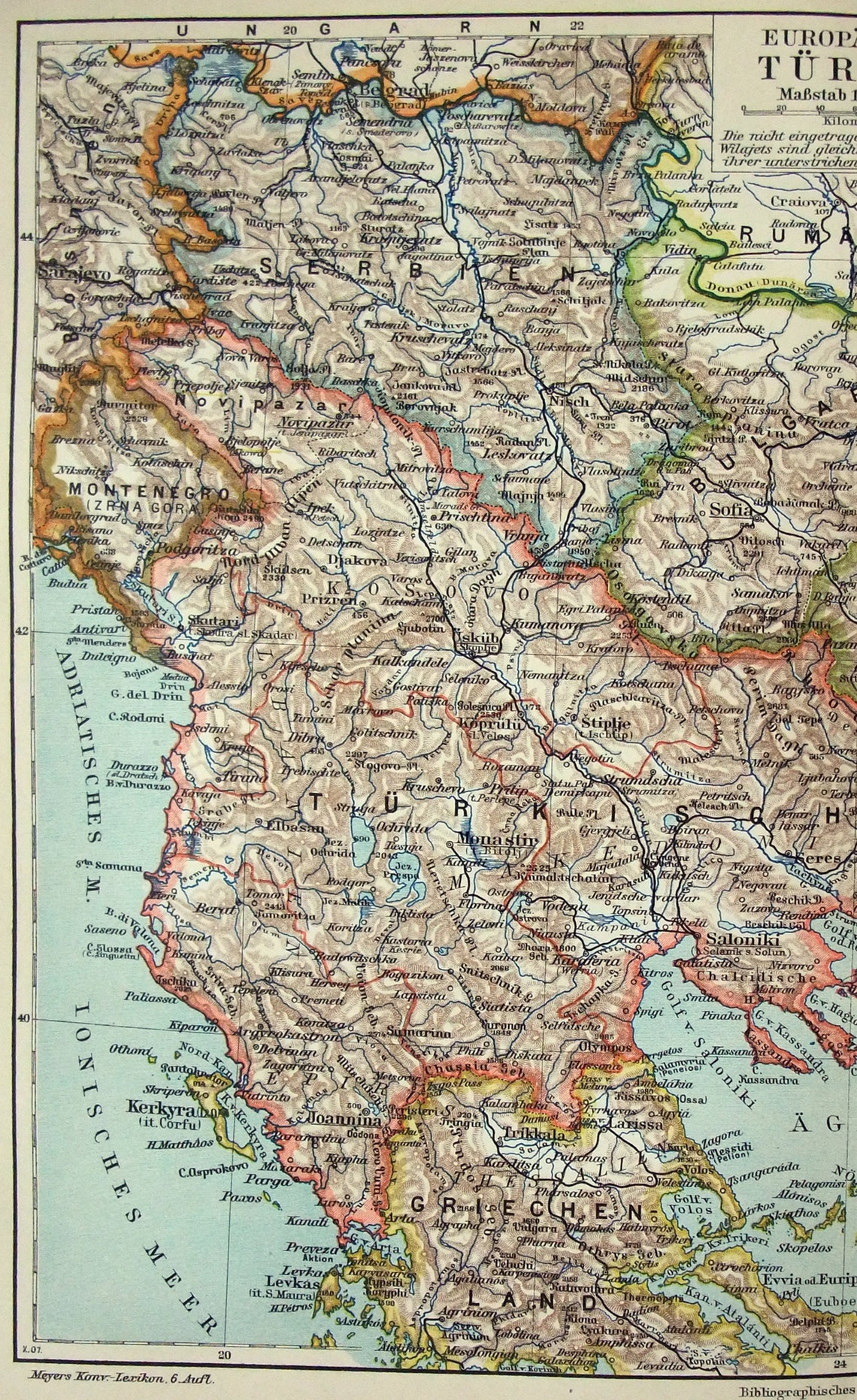 Turkey in Europe Original 1908 Map by Meyers. Turkey Greece - Etsy