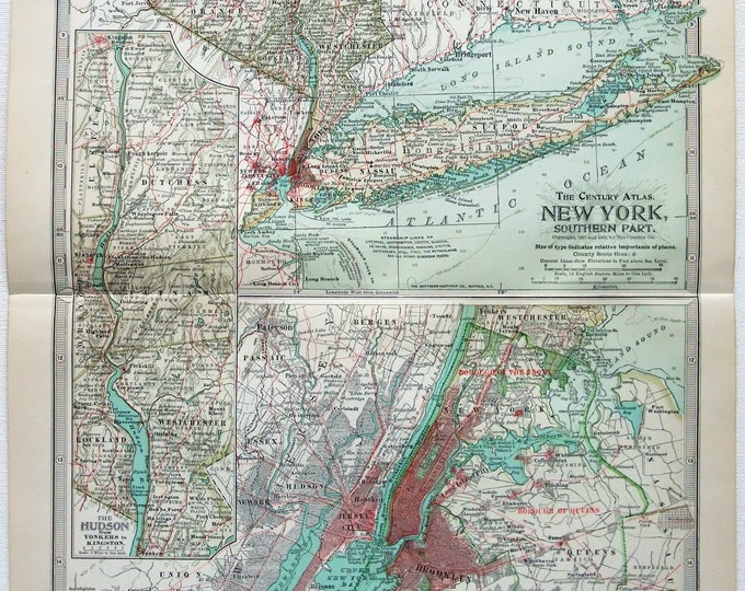 Southern New York State - Original 1902 Map by the Century Company ...