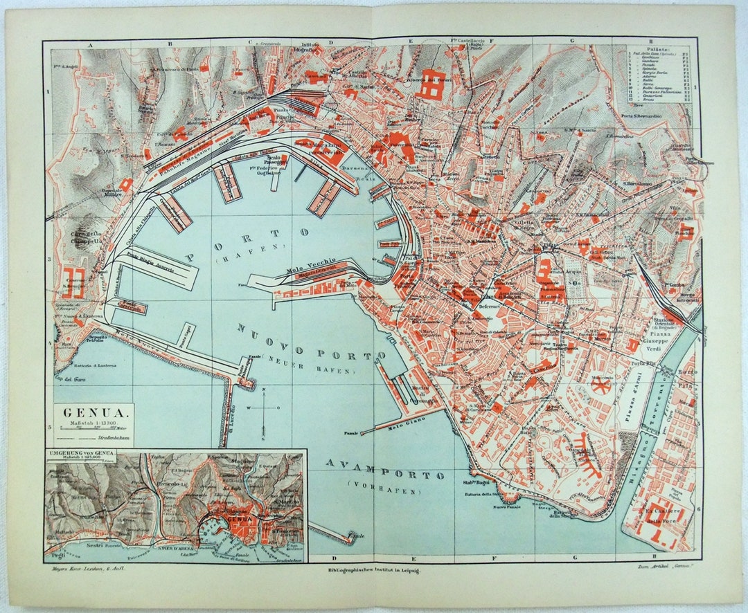 Genoa, Italy - Original 1905 City Map by Meyers. Antique Original Map - Etsy