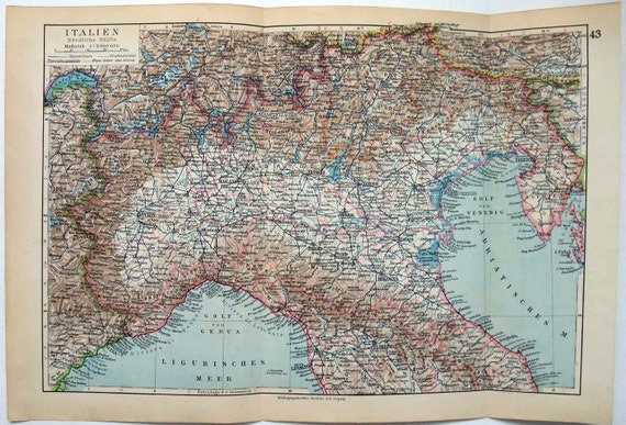 Original 1931 German Language Map the Northern Half of Italy | Etsy