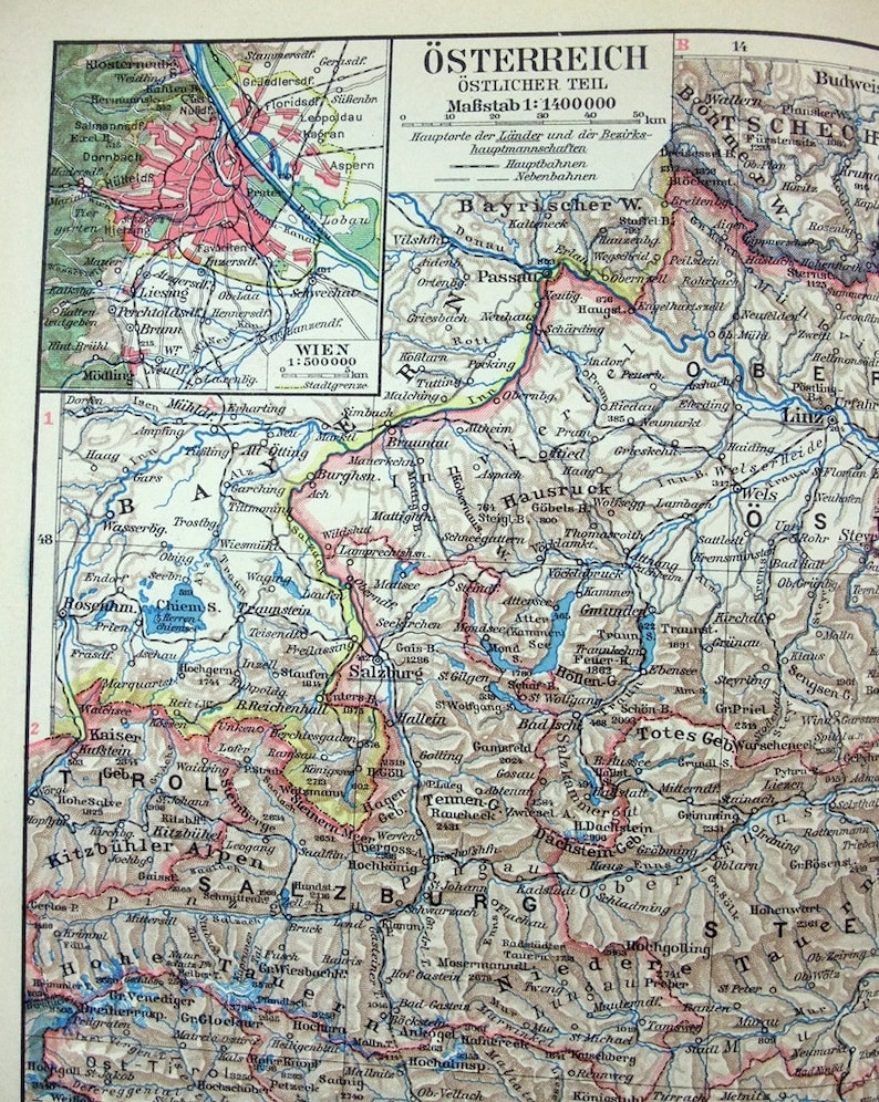 Eastern Austria - Original 1931 Map by Meyers. Vintage - Etsy