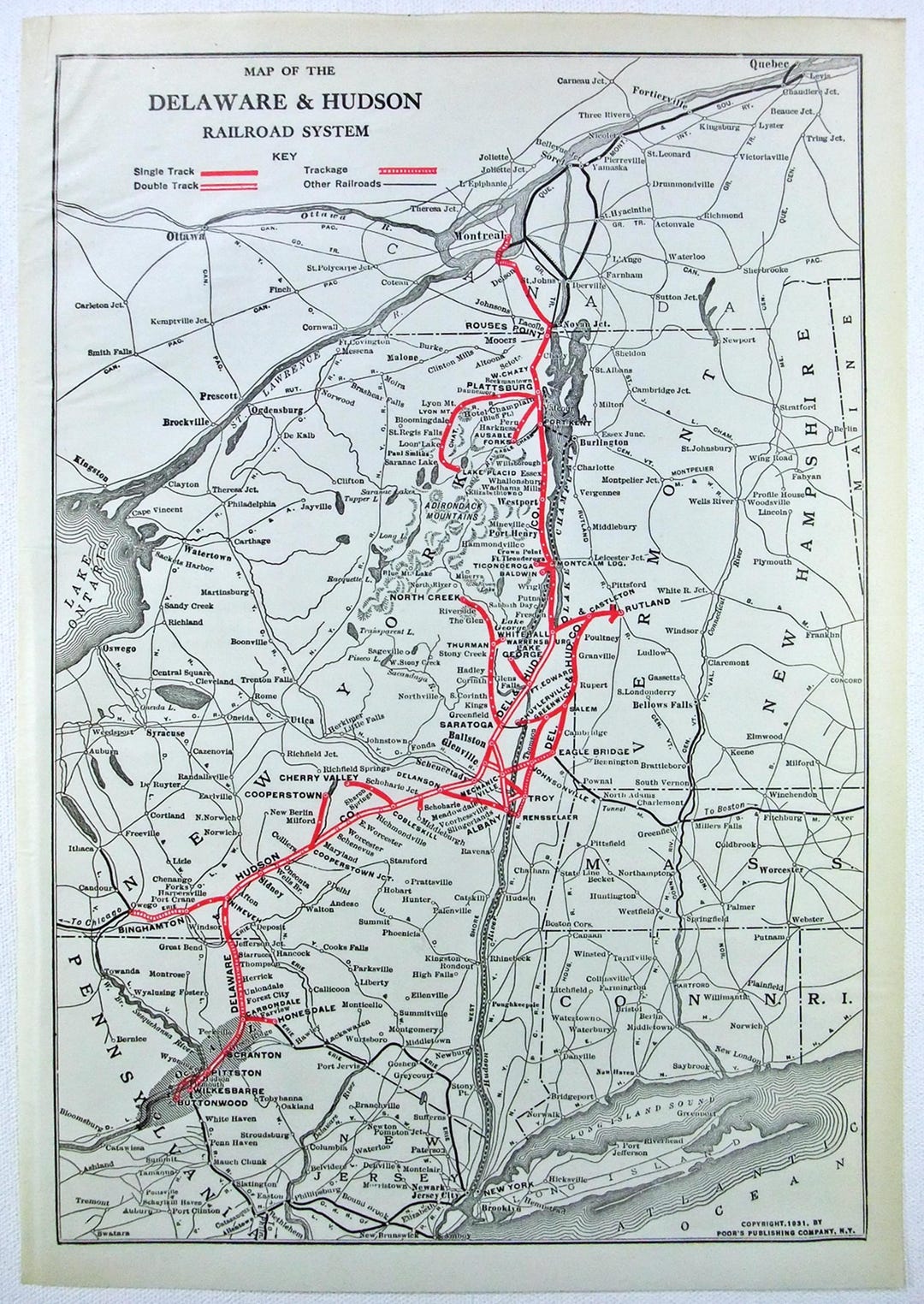 Delaware & Hudson Railroad - Original 1931 System Map by Poor's ...