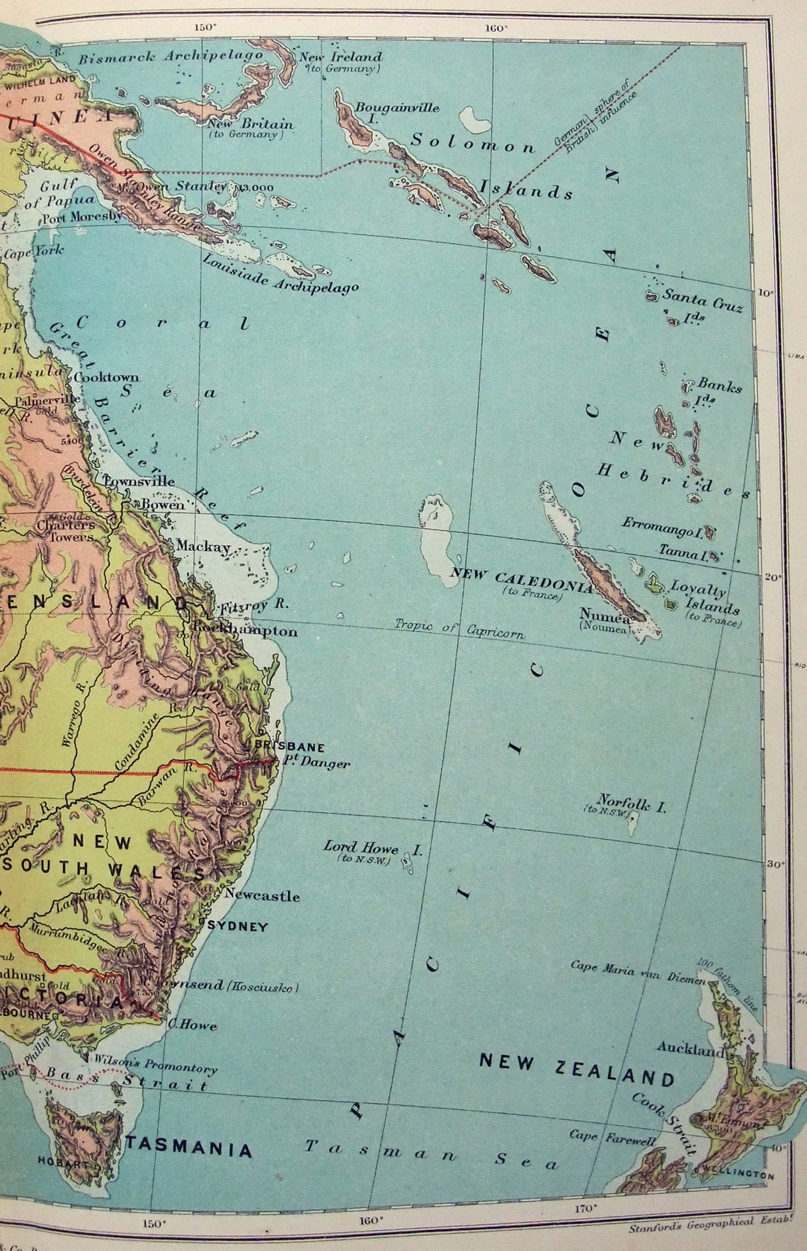 Australia & Melanesia Original 1901 Physical Map by Longmans - Etsy