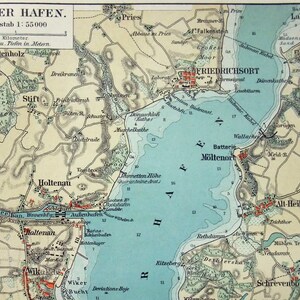 Kiel Harbor, Germany Original 1906 City Map by Meyers. Kieler Hafen ...
