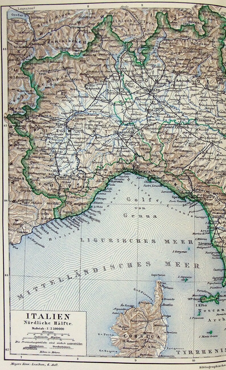 Northern Italy Original 1906 Map by Meyers. Antique - Etsy