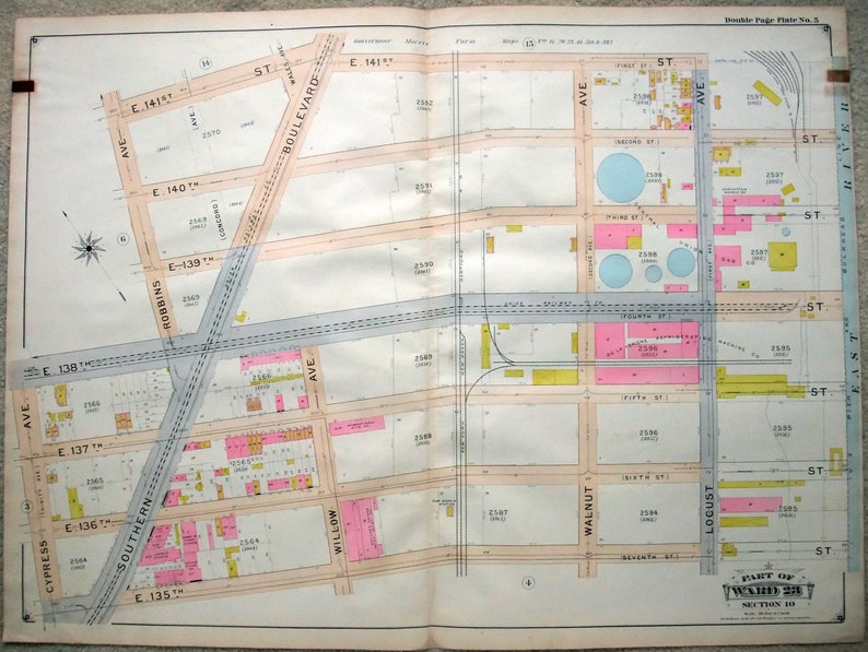Huge Antique Map of Bronx NY Port Morris From E 135th to E - Etsy